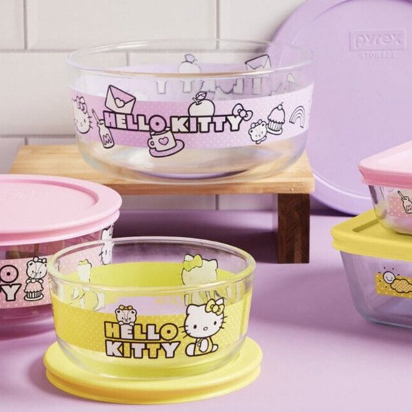 Pyrex | Kitchen | New Hello Kitty Pyrex Piece Glass Food Storage Set ...